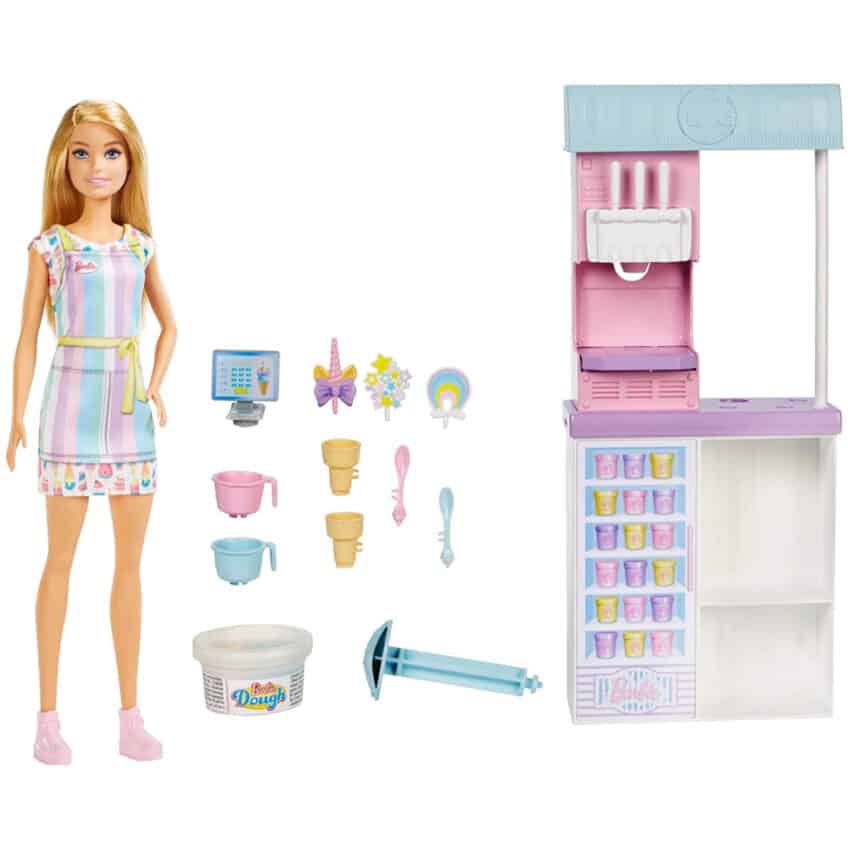 Barbie Ice Cream Shop Playset with 12 in Blonde Doll, Ice Cream Making ...